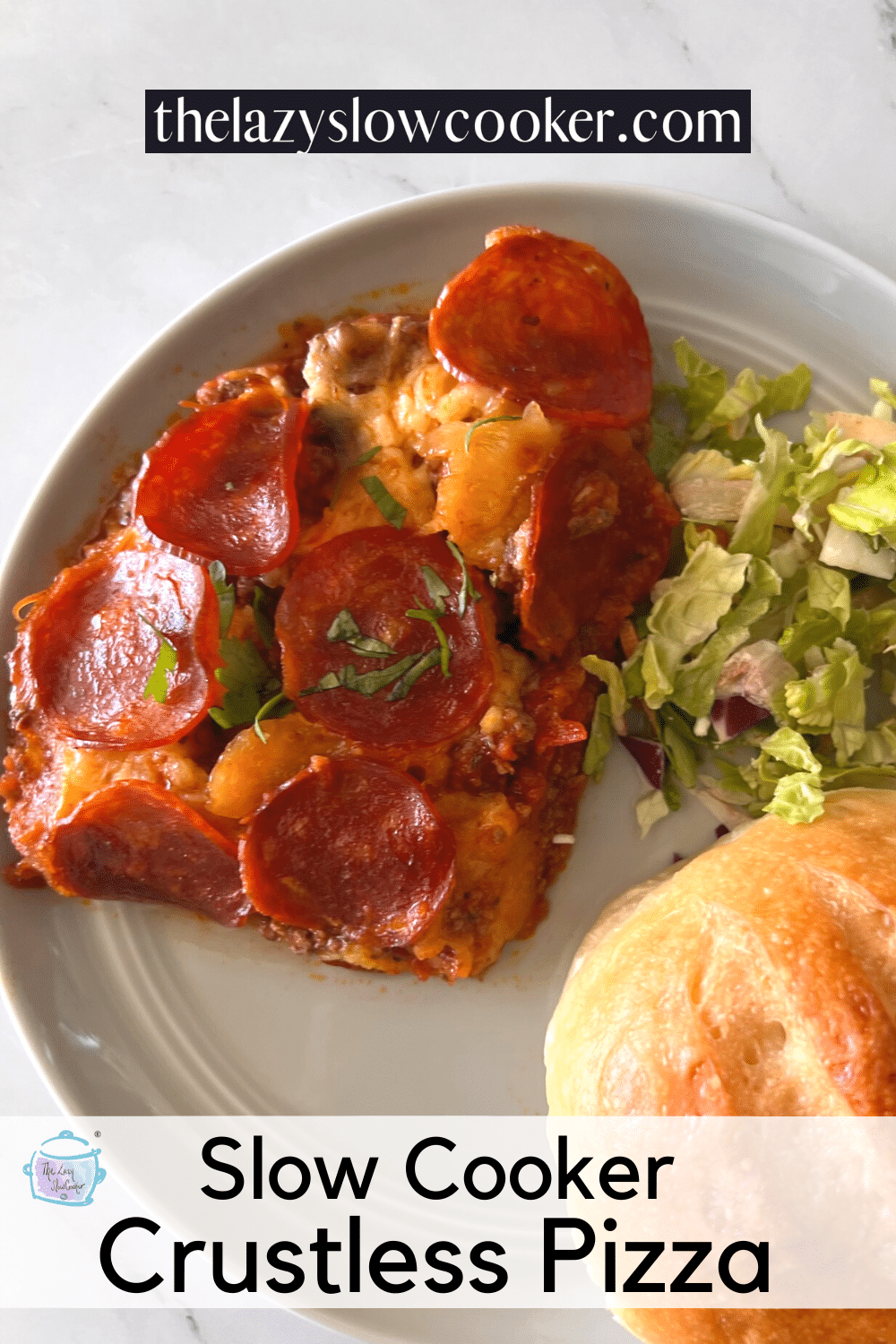 Slow Cooker Crustless Pizza Casserole - The Lazy Slow Cooker