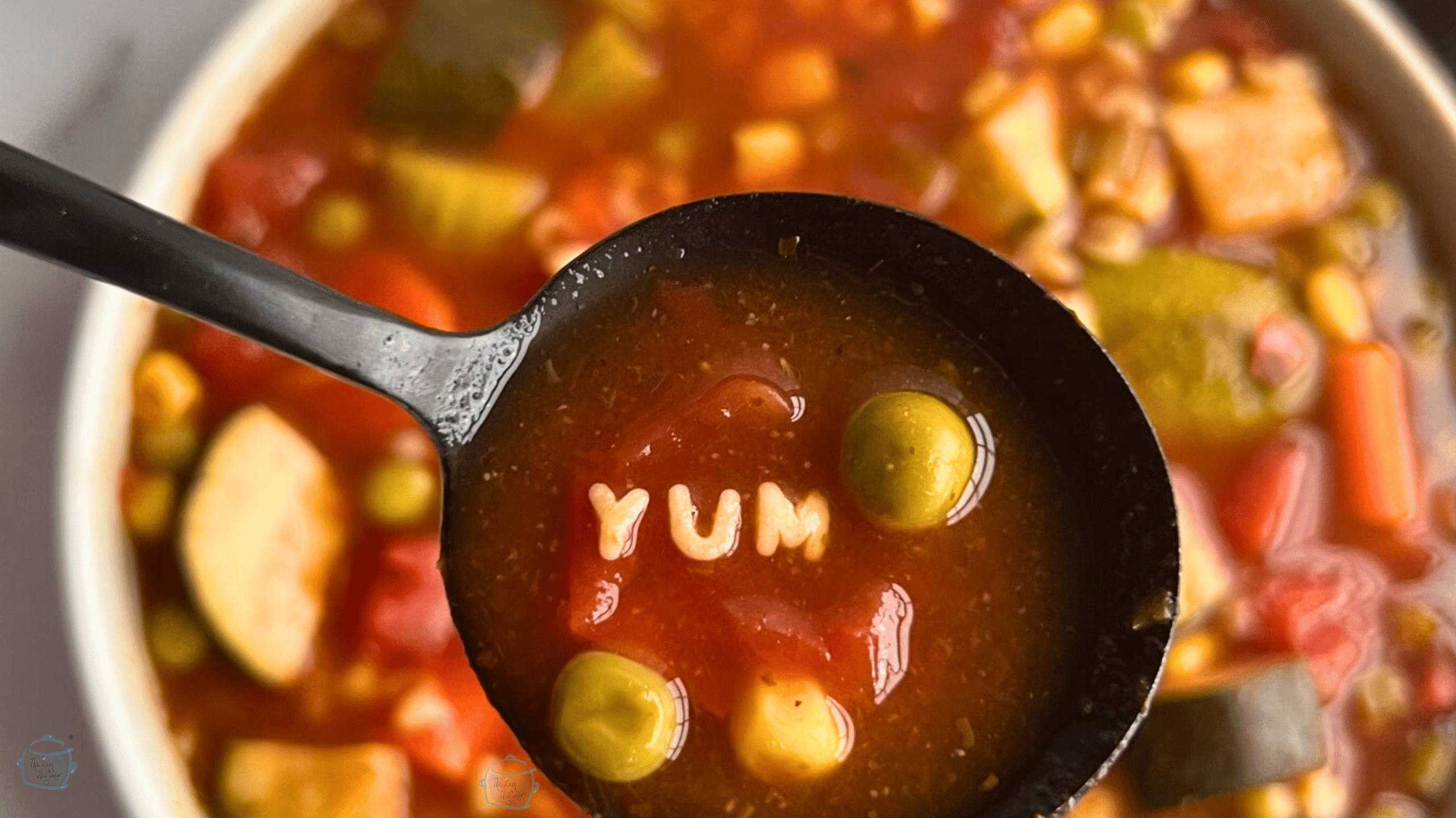 Slow Cooker Vegetable Alphabet Soup - The Lazy Slow Cooker