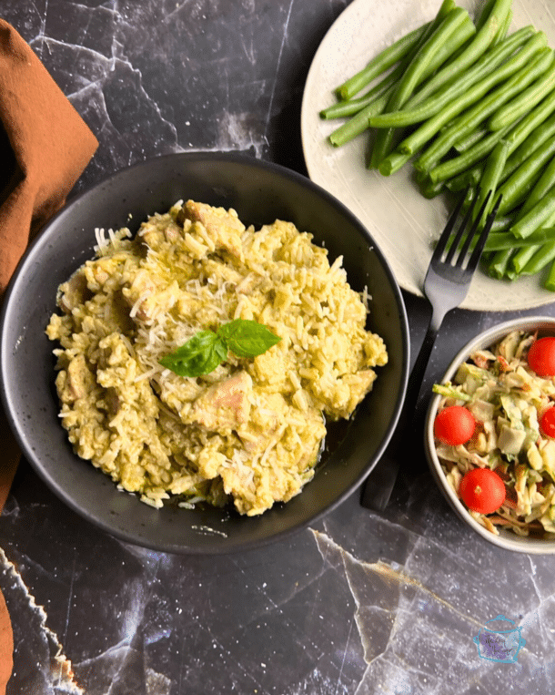 Slow Cooker Creamy Pesto Chicken and Rice - The Lazy Slow Cooker
