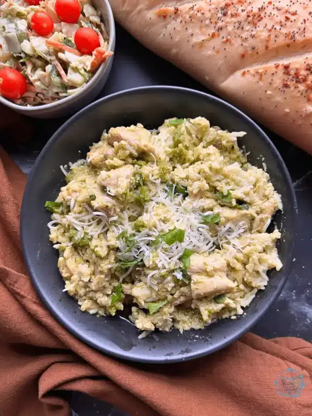 Slow Cooker Pesto Chicken and Rice Recipe - The Lazy Slow Cooker