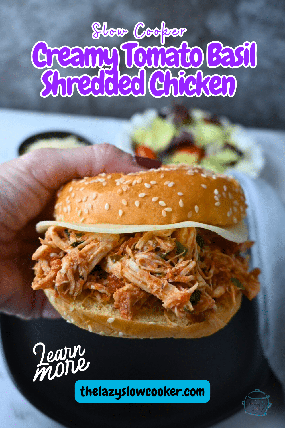 Slow Cooker Creamy Tomato Basil Shredded Chicken - The Lazy Slow Cooker