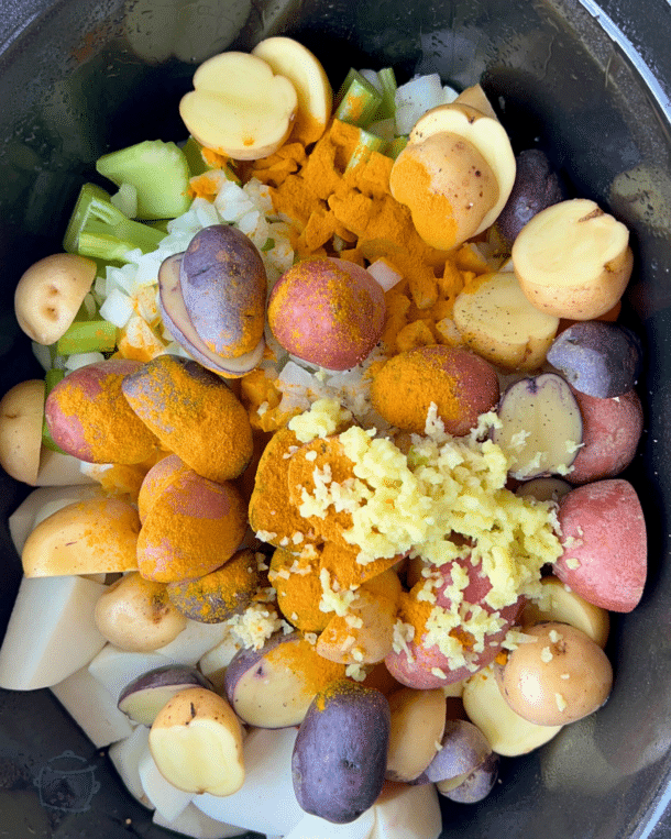 Slow Cooker Ginger Turmeric Root Vegetable Soup - The Lazy Slow Cooker
