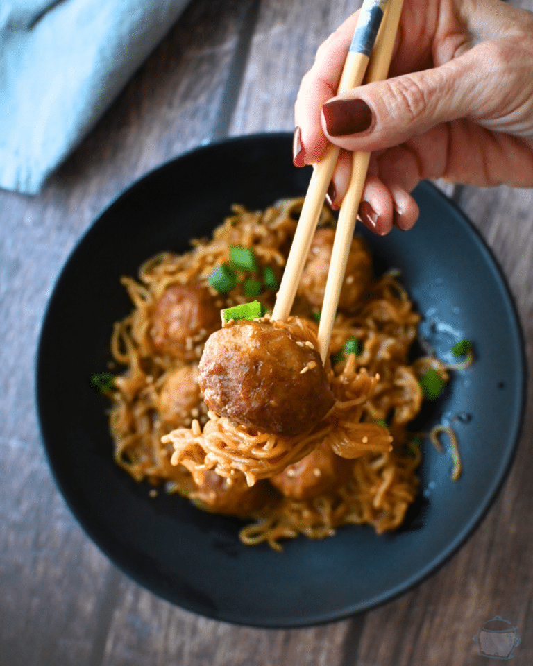 Slow Cooker Monglian Meatball Ramen - The Lazy Slow Cooker