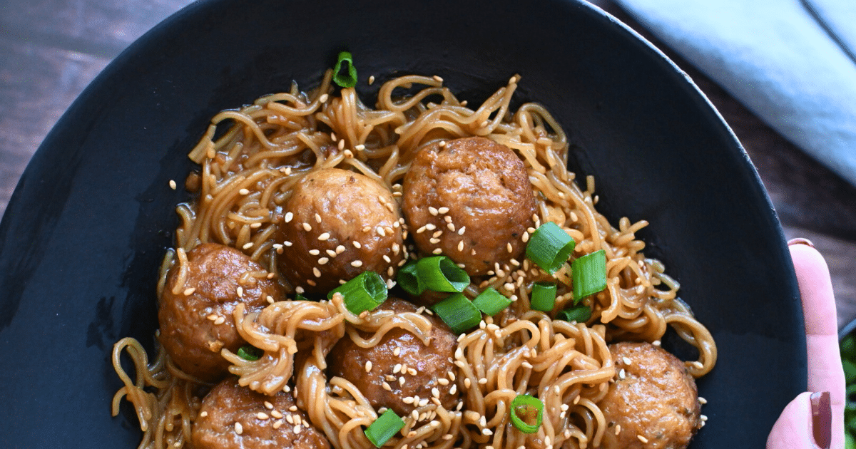 Slow Cooker Monglian Meatball Ramen - The Lazy Slow Cooker