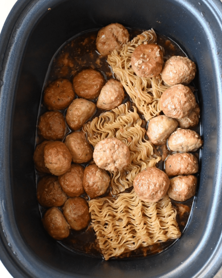 Slow Cooker Monglian Meatball Ramen - The Lazy Slow Cooker